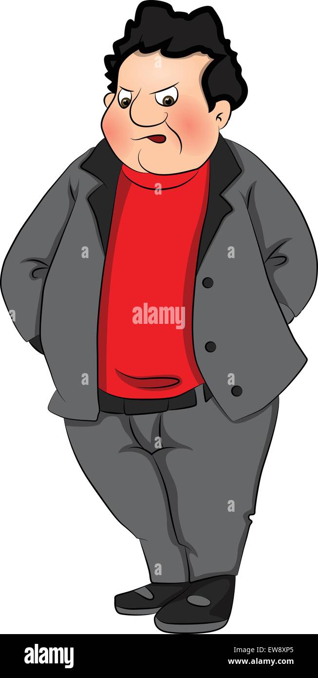 Vector illustration of an angry fat man with hands behind back Stock ...
