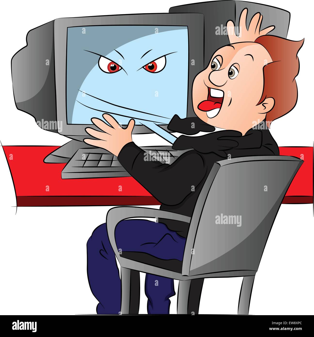 Vector illustration of shocked boy attacked by his computer Stock ...