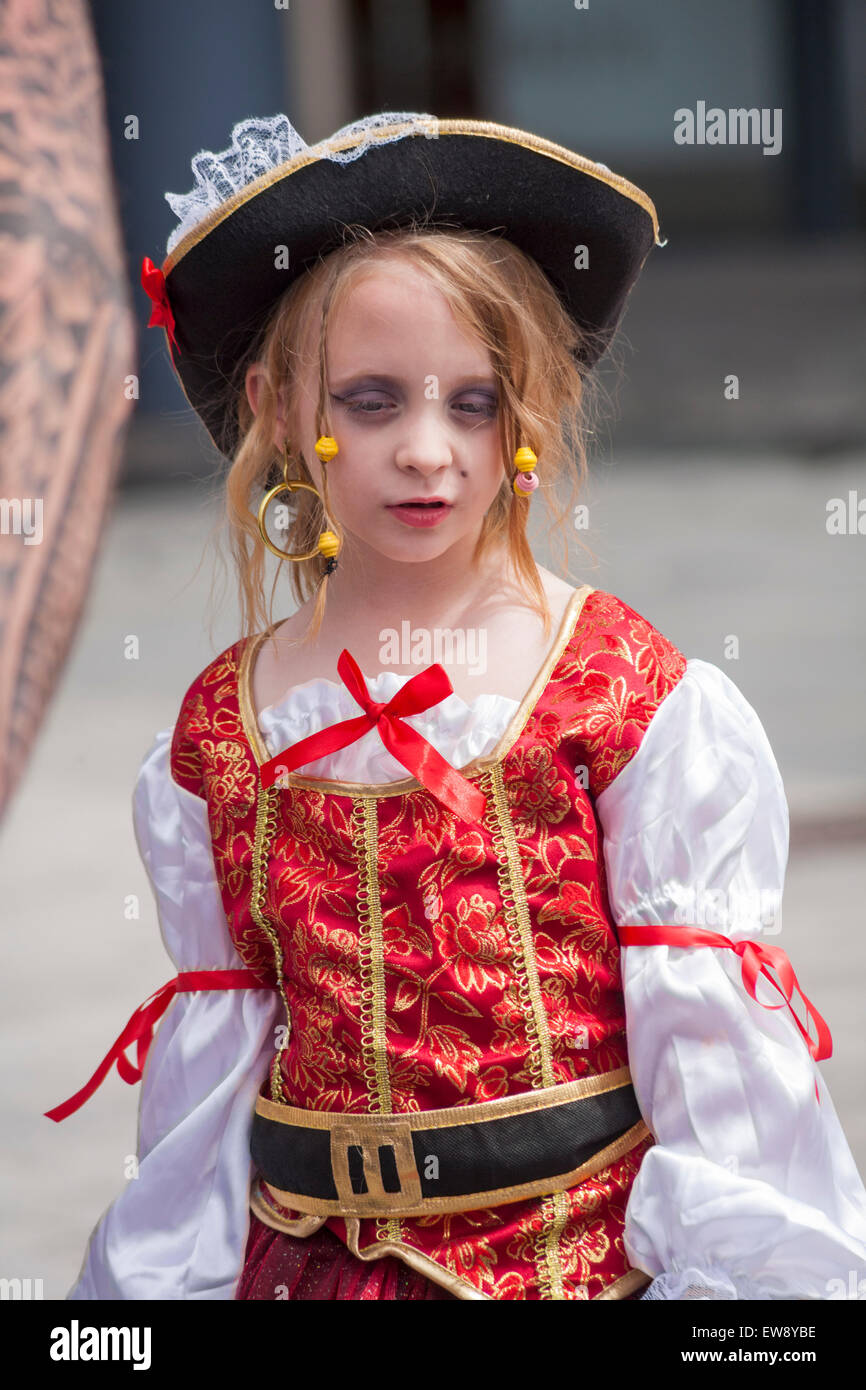 Young girl dressed as pirate at.Harry Paye Day, Poole in June Credit ...
