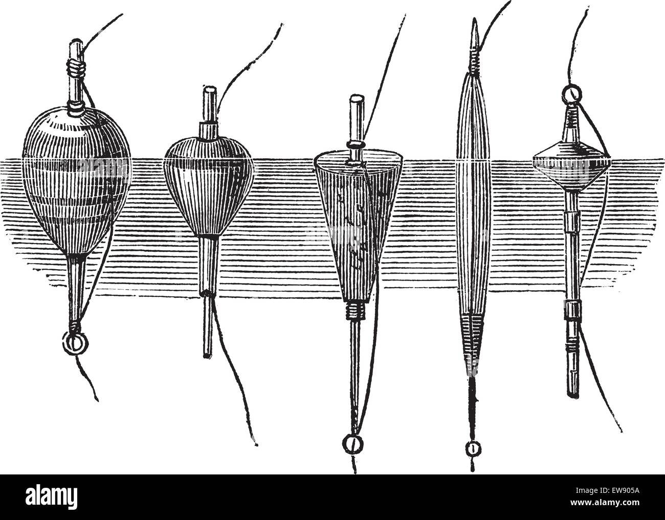 Various Types of Floaters, used in Fly Fishing, vintage engraved ...