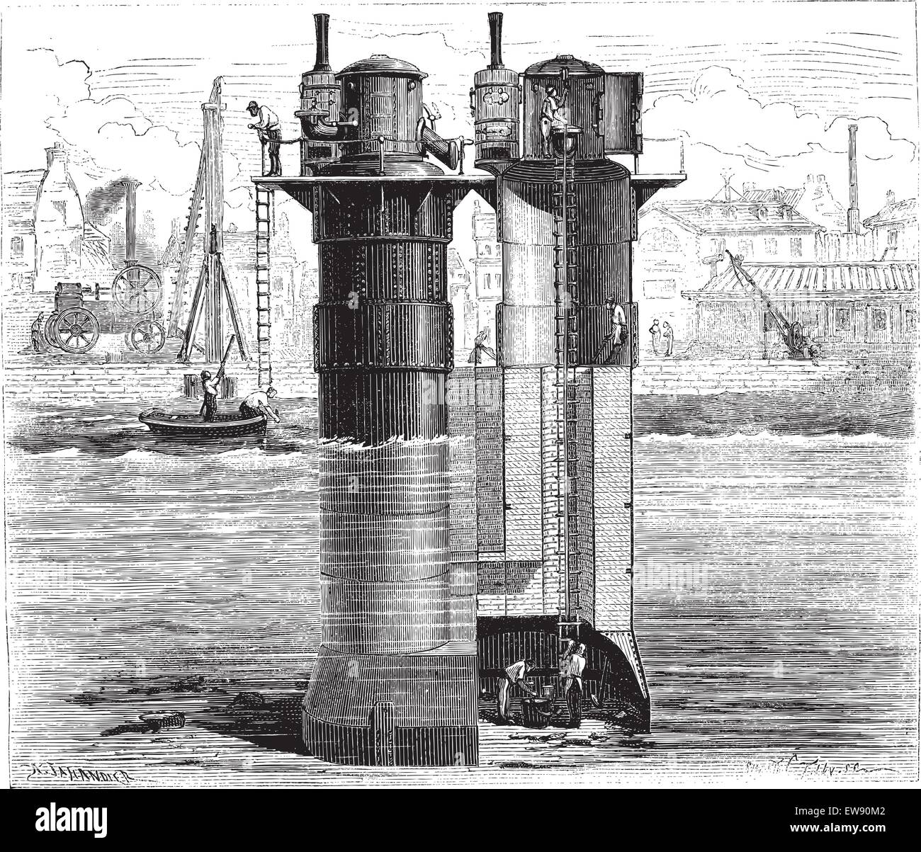 Construction of the pillars of Tay Bridge using compressed air Scotland ...