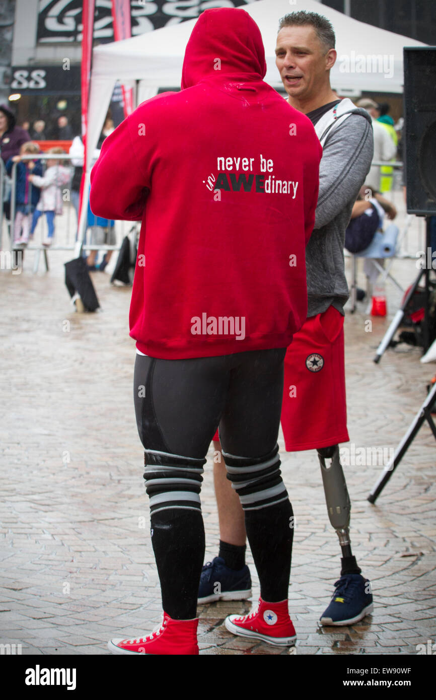 St Johns Square, Blackpool, Lancashire. 20th June, 2015. Strongmen go ...