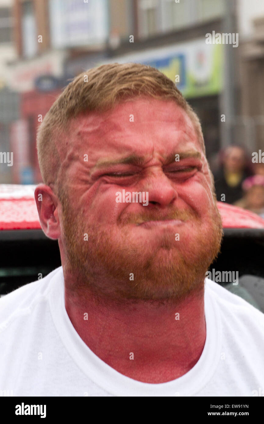St Johns Square, Blackpool, Lancashire. 20th June, 2015. Strongmen go ...