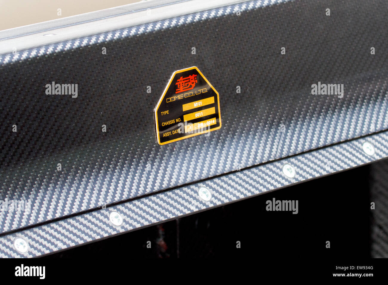 The GTA Dome M101 monocoque VIN plate, displayed at the 2014 Super GT ...