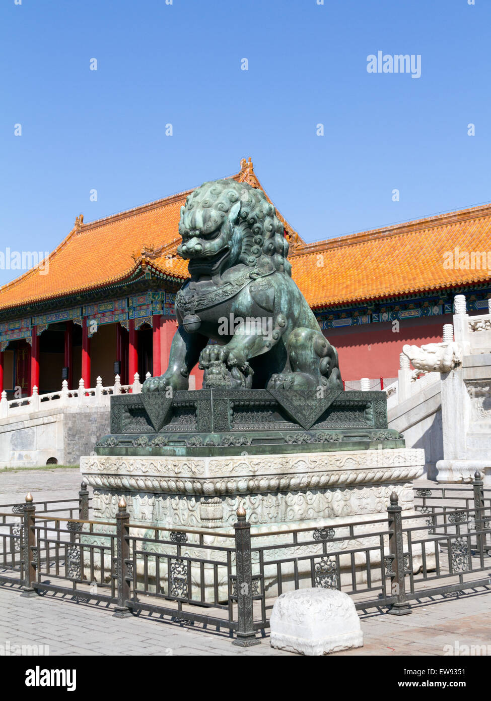 The female guardian lion of the Gate of Supreme Harmony, captured in ...