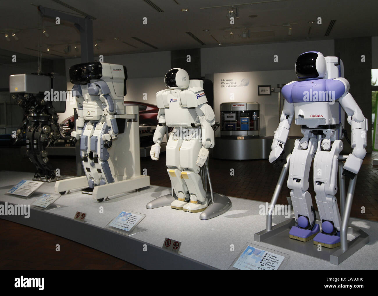 A collection of Honda prototype robots displayed at the Honda ...