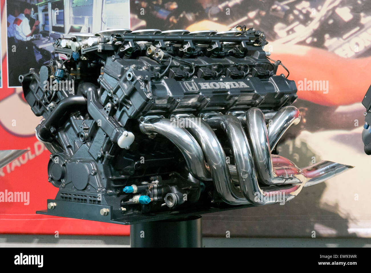 The front-left view of the Honda RA109E engine, displayed at the Honda ...