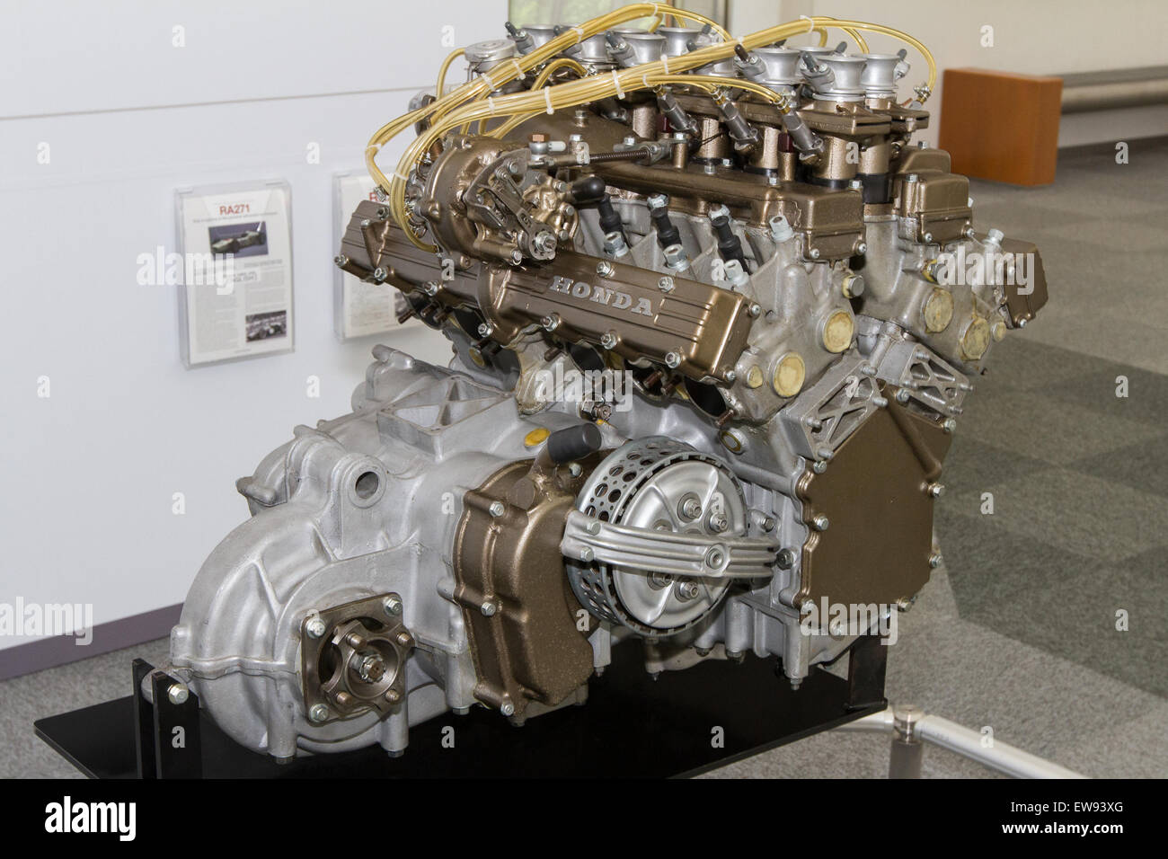 The Honda RA271E engine, displayed at the Honda Collection Hall ...