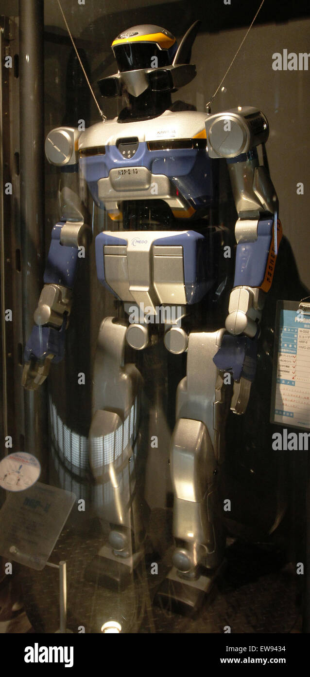 The HRP-2 humanoid robot, displayed at the Science Museum in Tokyo, an ...