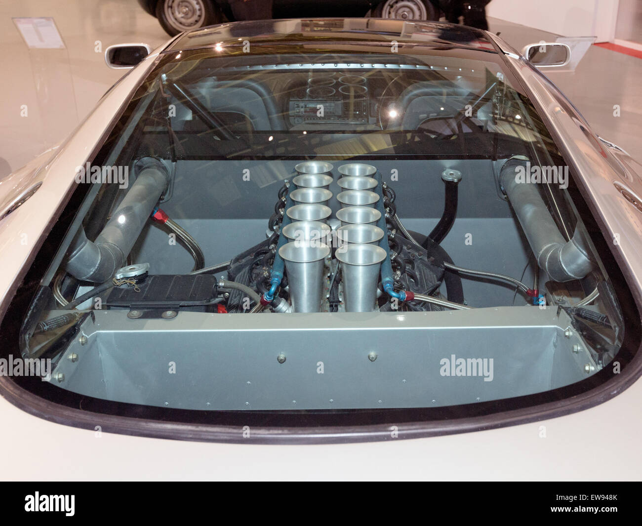 The engine room of the Jaguar XJ220, displayed at the Heritage Motor ...