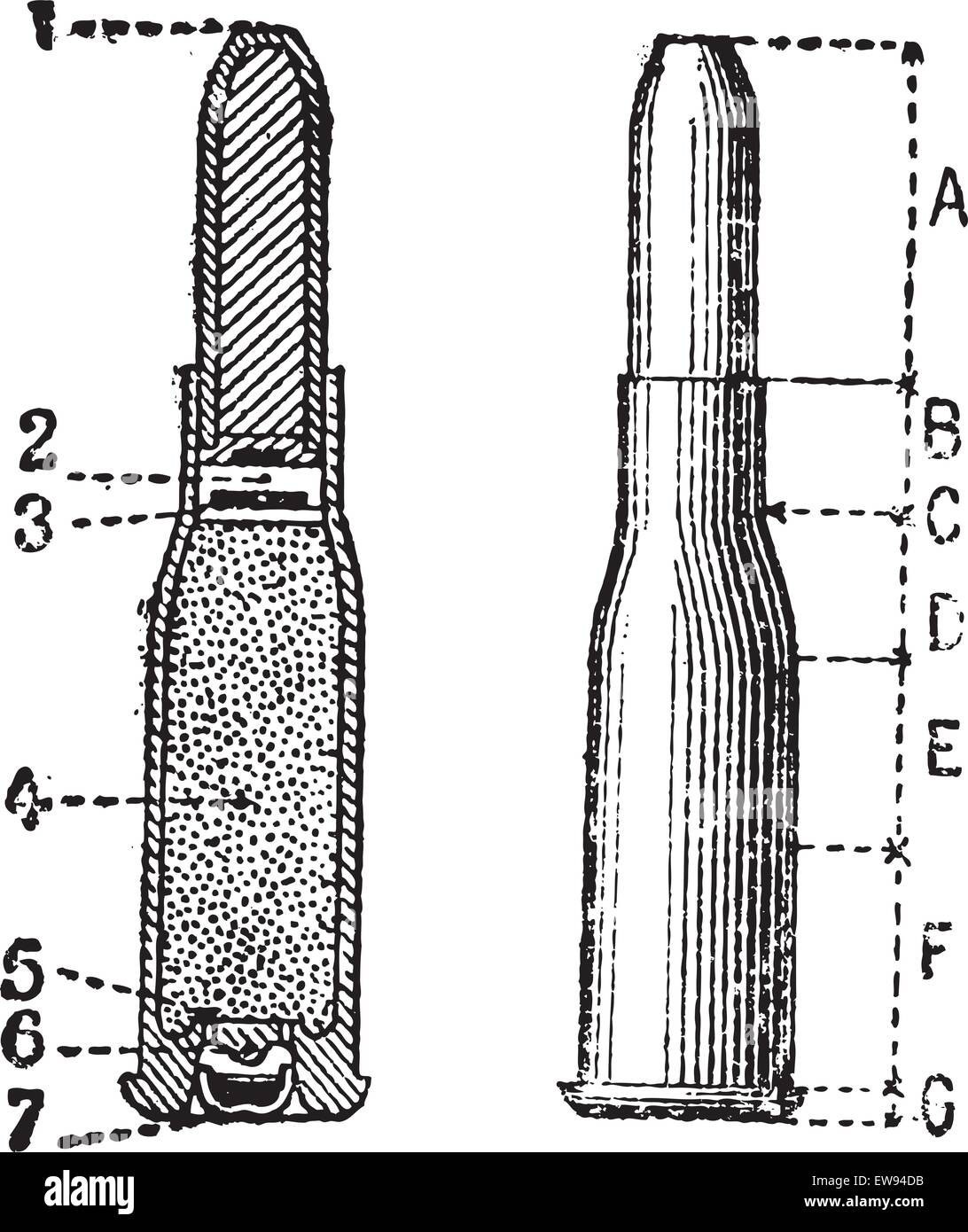 Cut, Profile, Repeating firearm, vintage engraved illustration ...