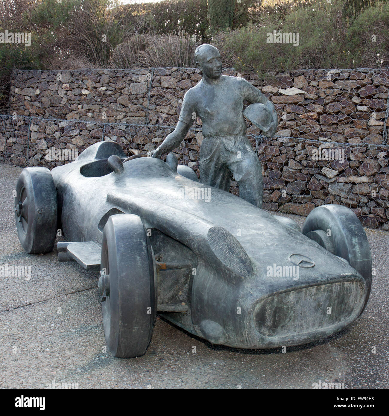 The front view of the Juan Manuel Fangio statue at the Catalonia ...