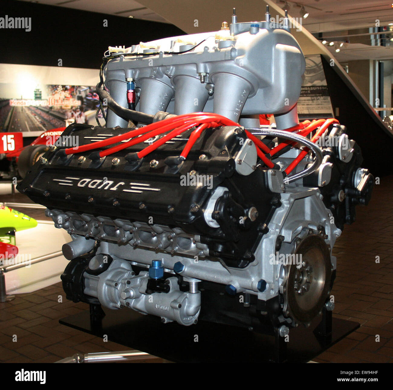 The Judd AV engine from 1989, displayed at the Honda Collection Hall, a ...