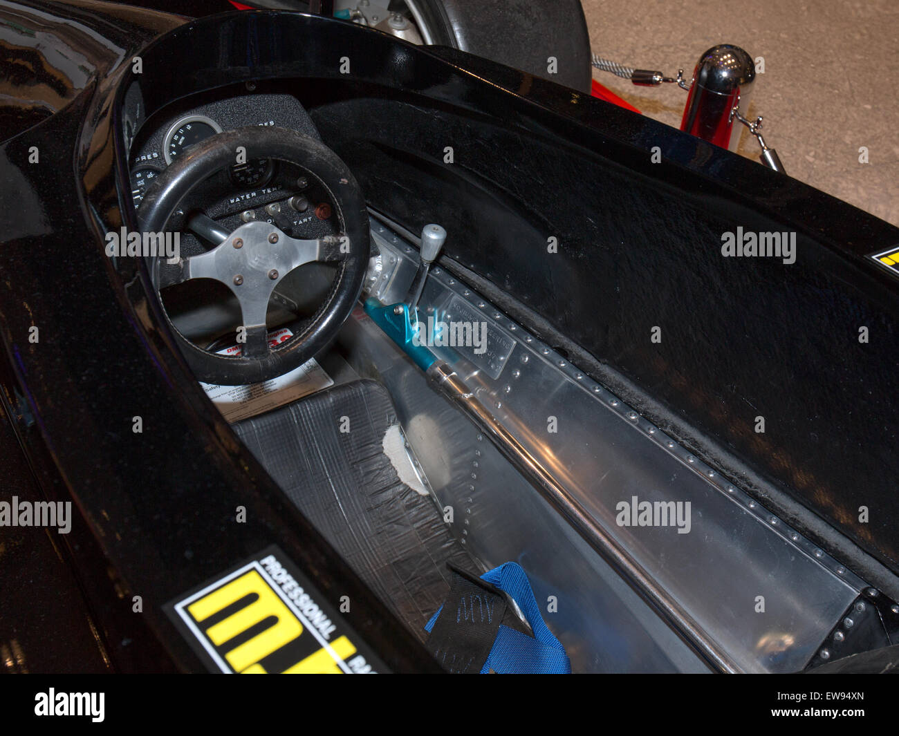 The cockpit of the Kojima KE007, a Formula One car, displayed at the ...