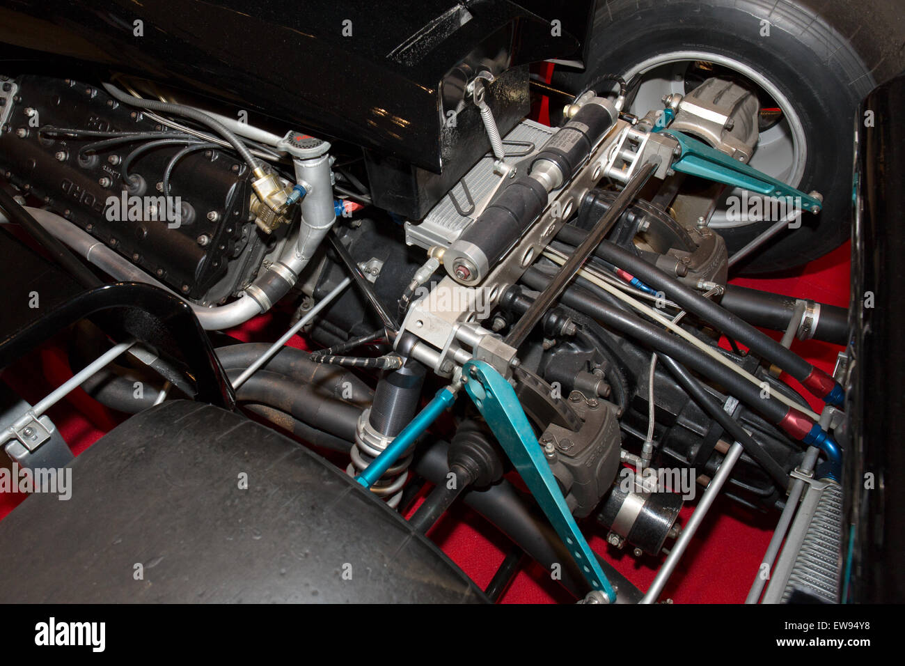 Rear view of the Kojima KE007, a Formula One car, displayed at the 2013 ...