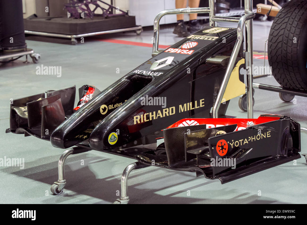 The front wing of the Lotus E22, displayed during the 2014 Singapore ...