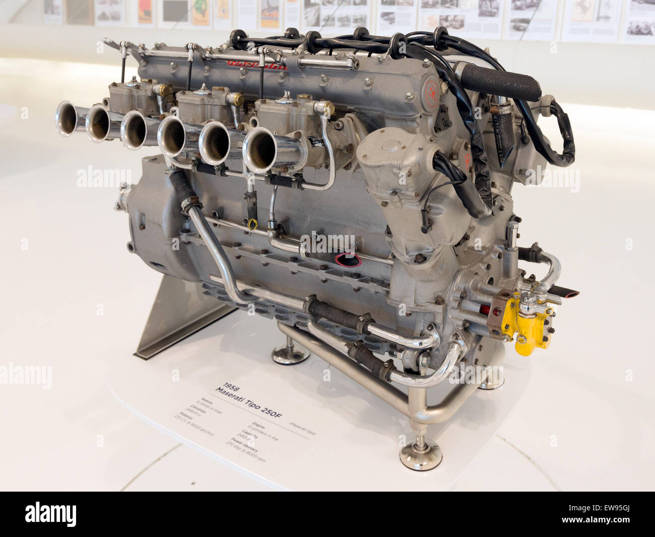 The Maserati 250F engine, displayed at the Enzo Ferrari Museum, a ...