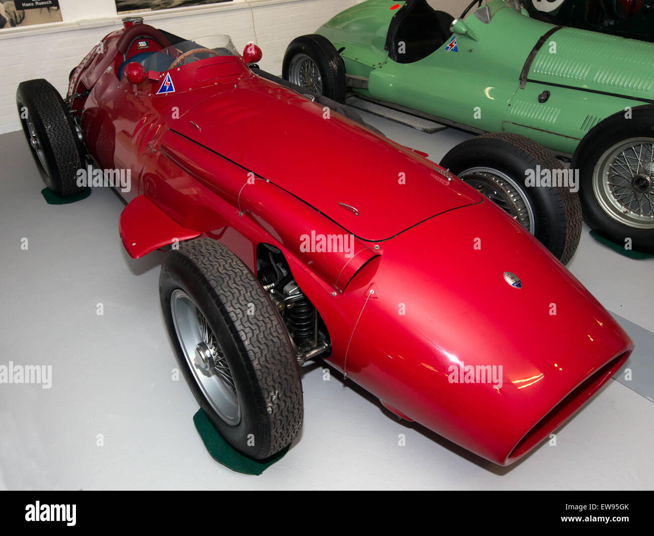 The Maserati 250F, displayed at the Donington Grand Prix Collection, a ...