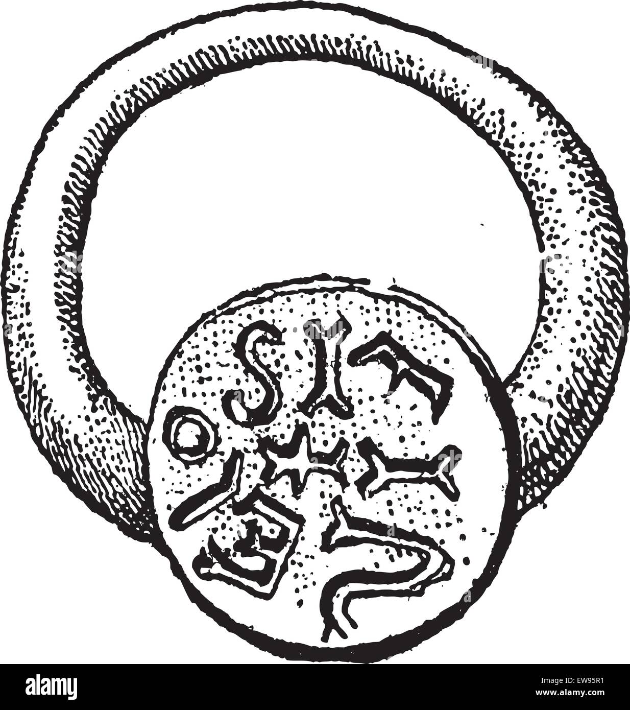 Seal, vintage engraved illustration. Signet ring with end cross in the ...