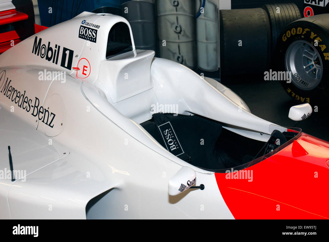 The cockpit of the McLaren MP4-11, displayed at the Donington Grand ...