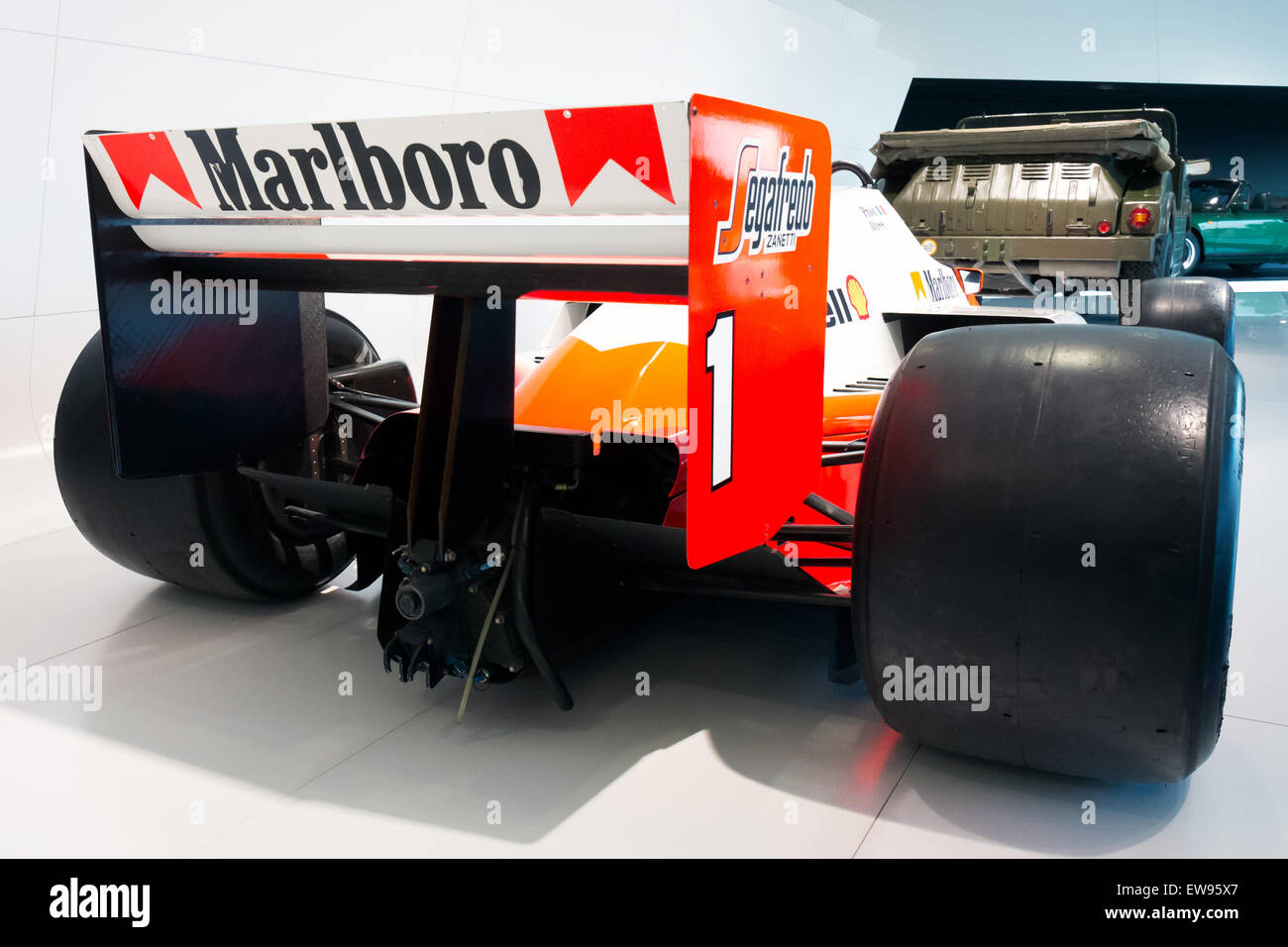 The McLaren MP4-2C, displayed at the Porsche Museum, offers a detailed ...