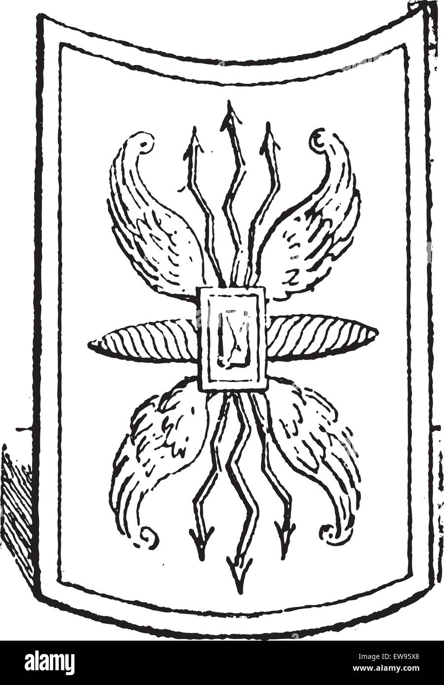 Shield, vintage engraved illustration. Dictionary of Words and Things ...