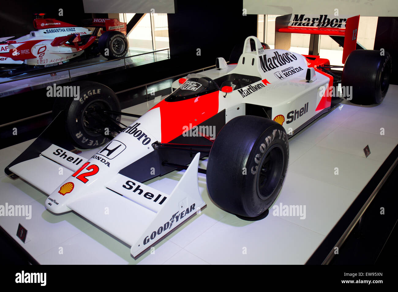The McLaren MP4-4, displayed at Suzuka RacingTheater, presents a front ...