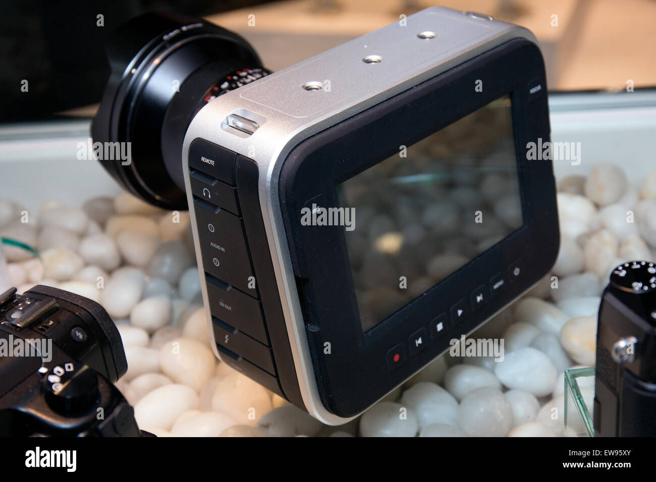 Rear view of the 2012 Blackmagic Cinema Camera displayed at CP+ 2013 ...