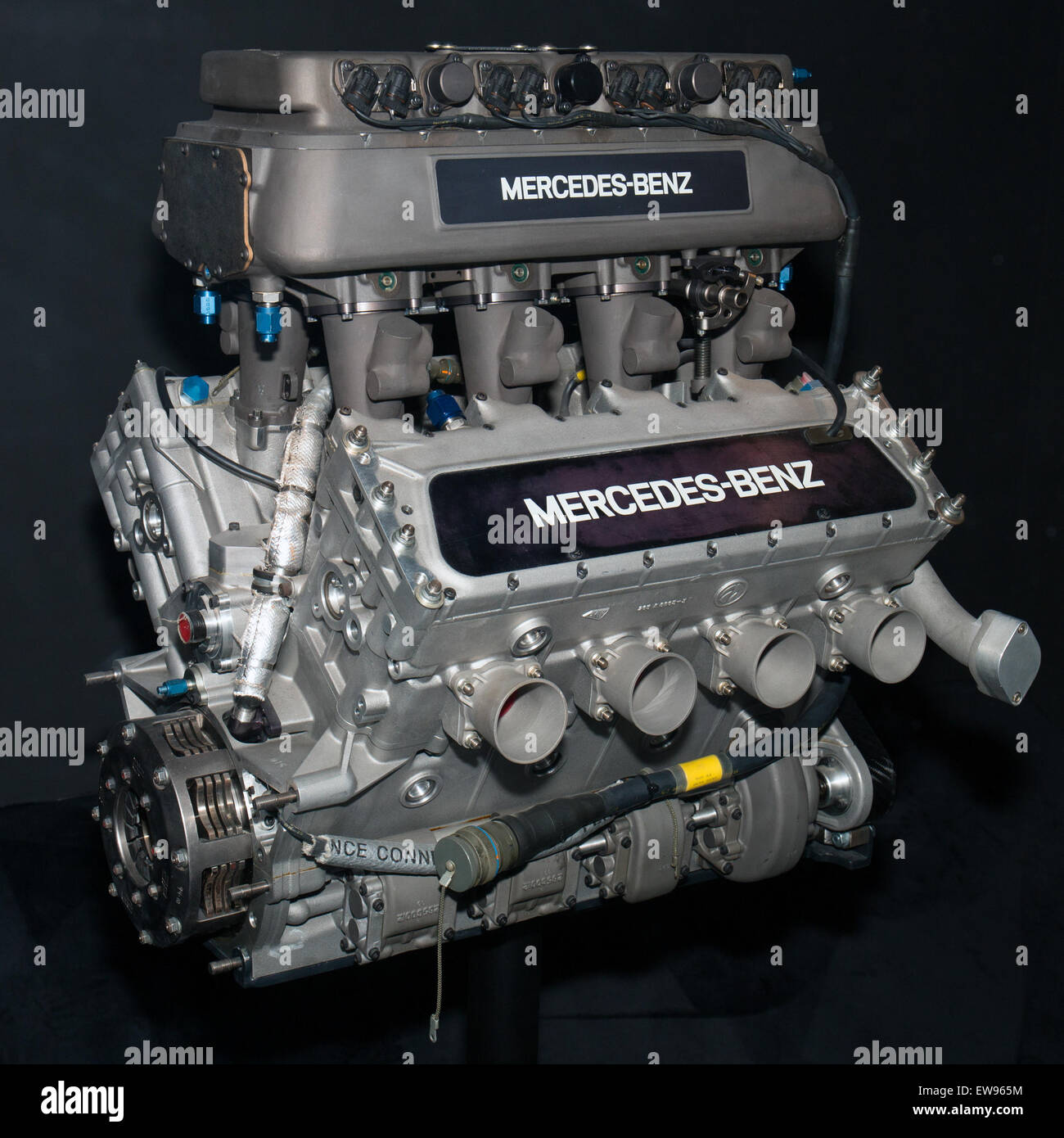 Rear view of the Mercedes-Benz 500I engine displayed at the Mercedes ...