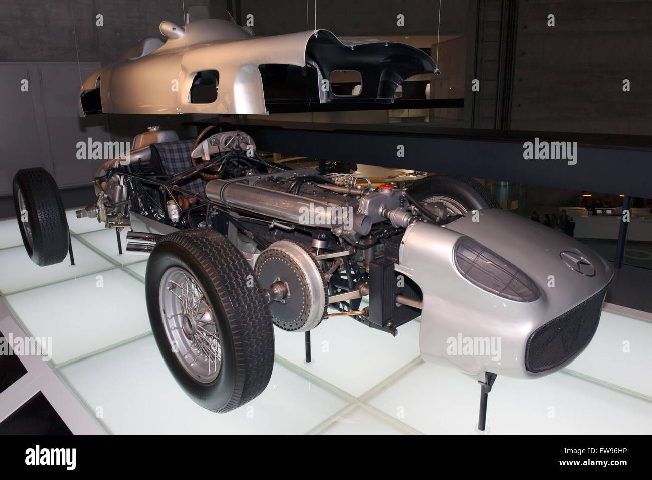 The Mercedes-Benz W196R in an exploded view, displayed at the Mercedes ...