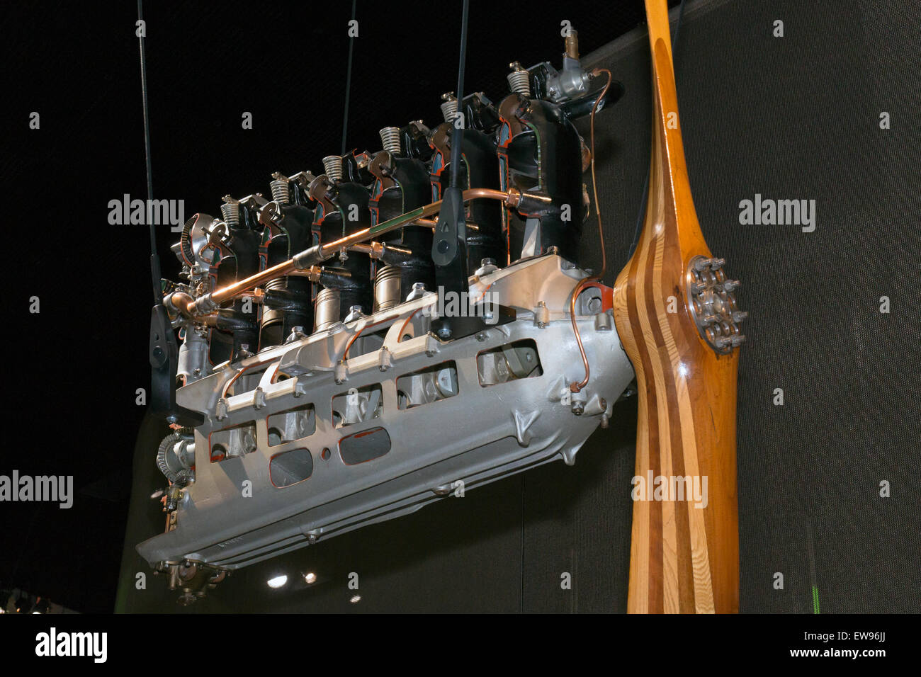 The front-right view of the Mercedes D III engine, displayed at the ...
