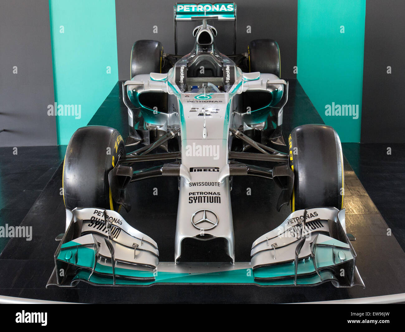 The Mercedes F1 W05 Hybrid, displayed at the 2015 Malaysian Grand Prix ...
