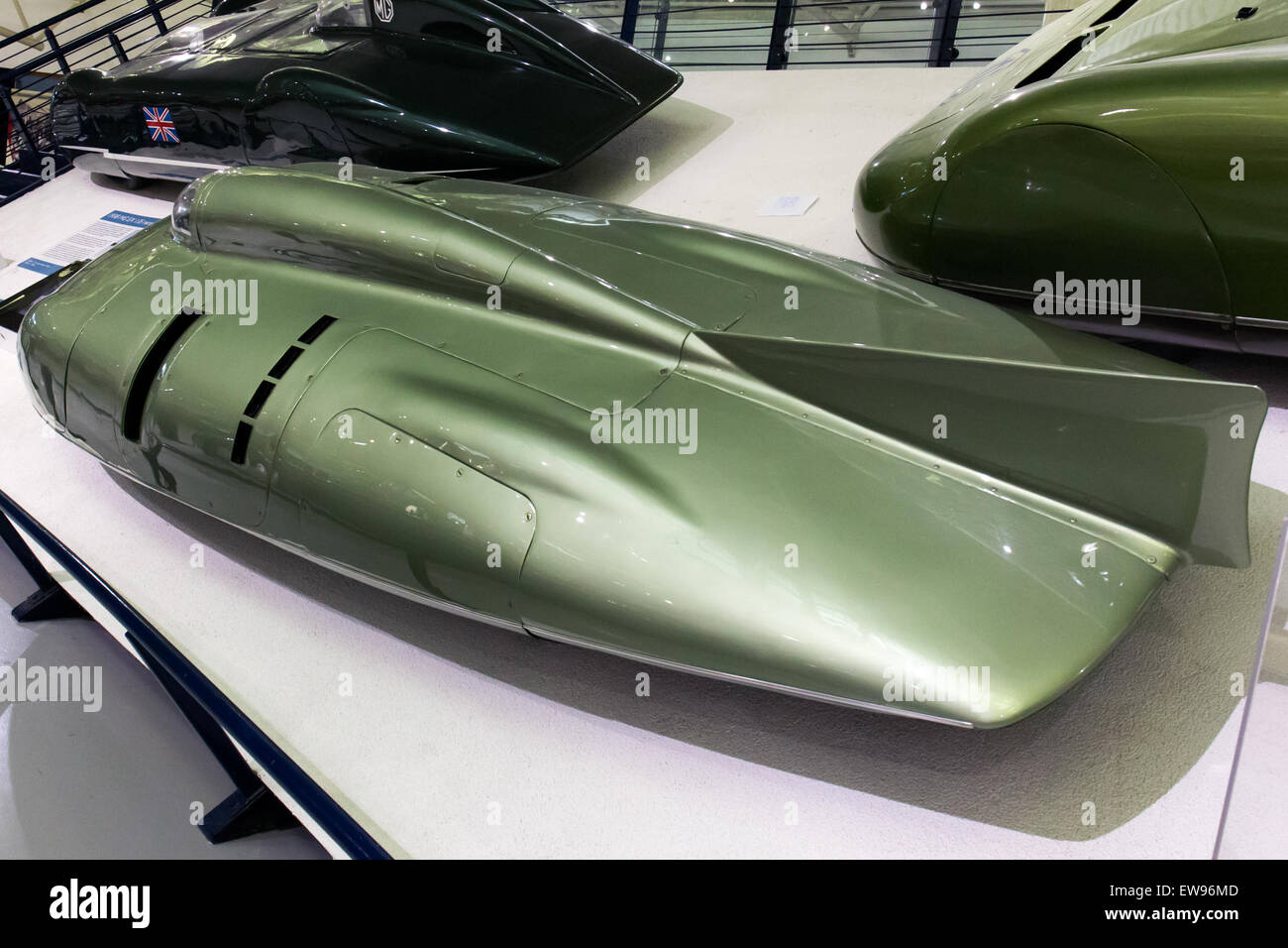 The rear-left view of the MG EX181, displayed at the Heritage Motor ...