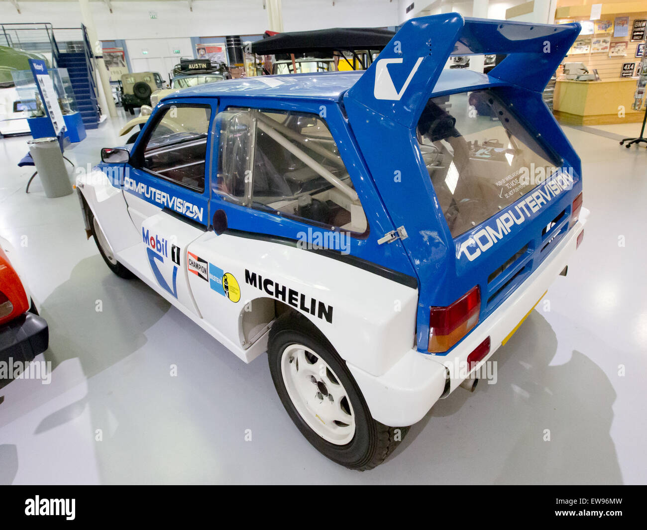 The rear-left view of the MG Metro 6R4 Clubman, displayed at the ...