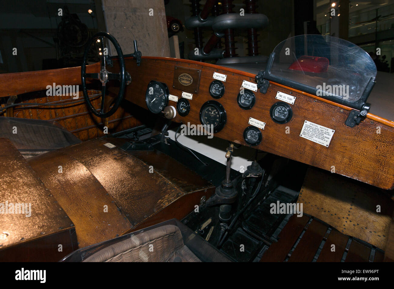 The cockpit of the Miss England I hydroplane, a pioneering speedboat ...