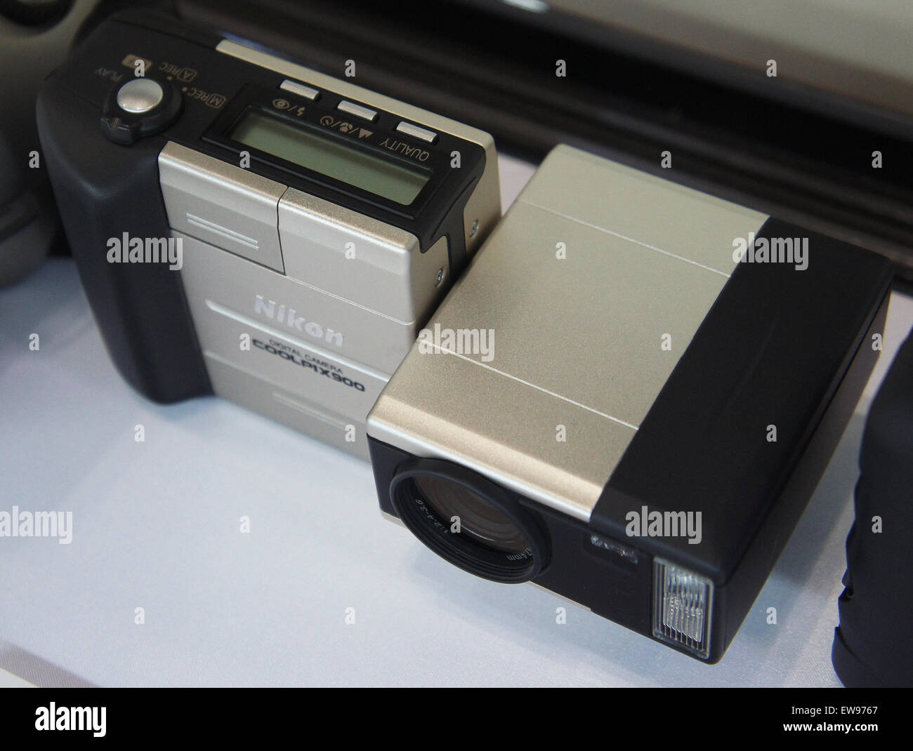 Top view of the Nikon Coolpix 900 digital camera, introduced in 1997 ...