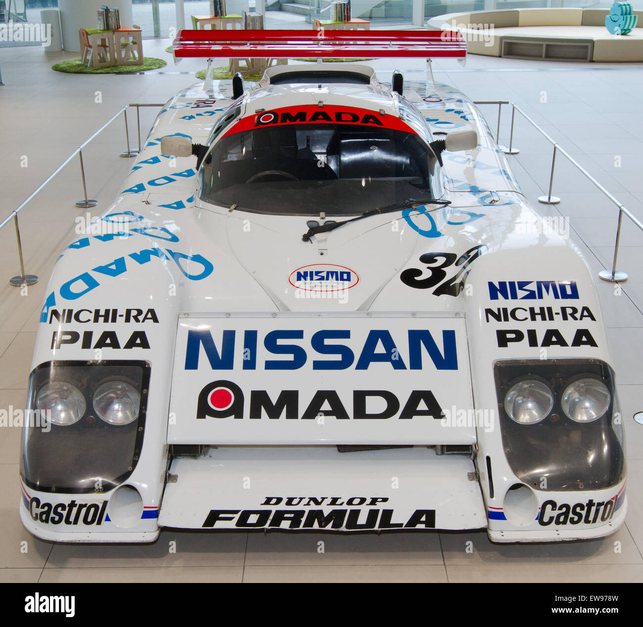Front view of the 1986 Nissan R85V displayed at the Nissan Global ...