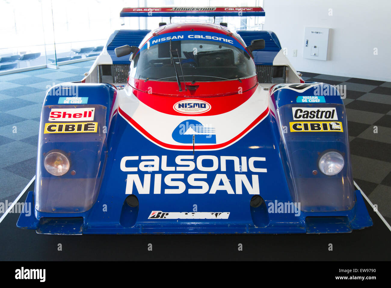 The front view of the Nissan R88C, showcased at the 2012 Suzuka Circuit ...