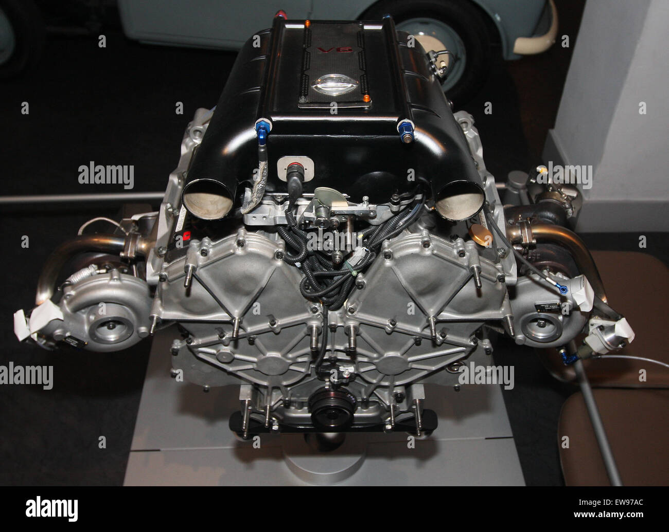 The top view of the Nissan VQ30DETT engine, displayed at the Nissan ...