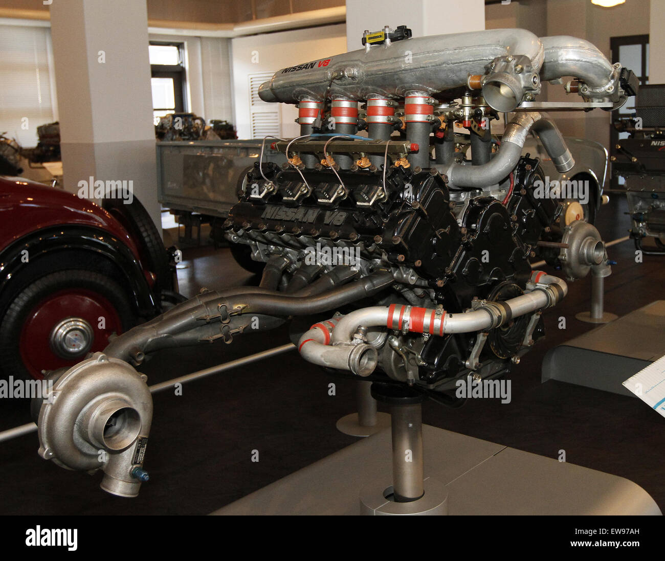 The Nissan VRH35Z engine on display at the Nissan Engine Museum, a V8 ...