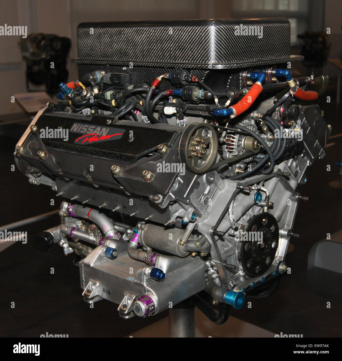 The rear view of the Nissan VRH50A engine, displayed at the Nissan ...
