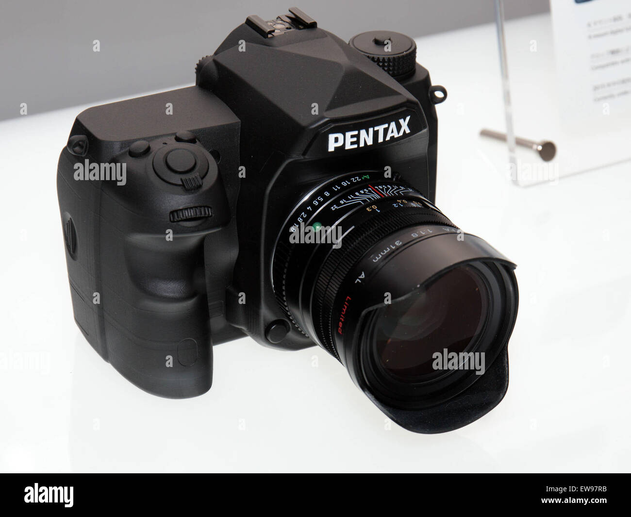 The front view of the Pentax full-frame DSLR mock-up, unveiled at CP+ ...