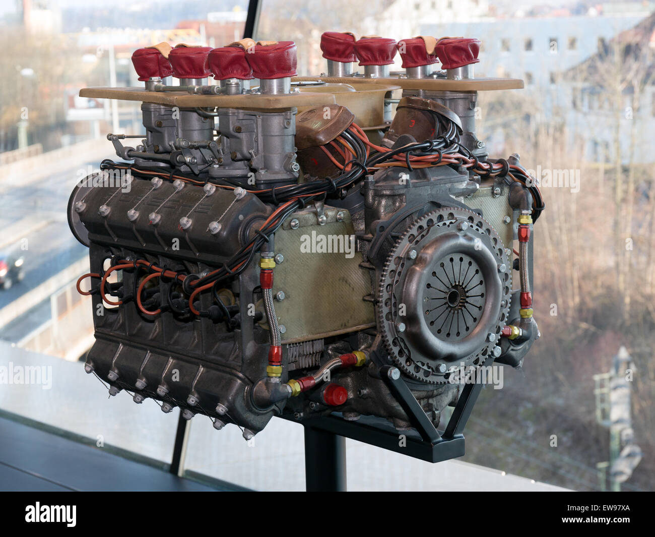 The Porsche 771 engine, displayed at the Porsche Museum, a flat-eight ...