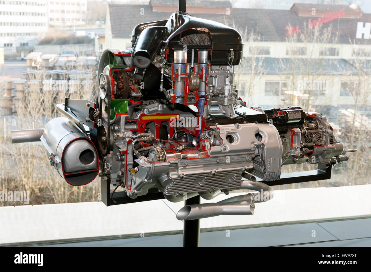 The Porsche 901-01 engine, displayed at the Porsche Museum, an early ...