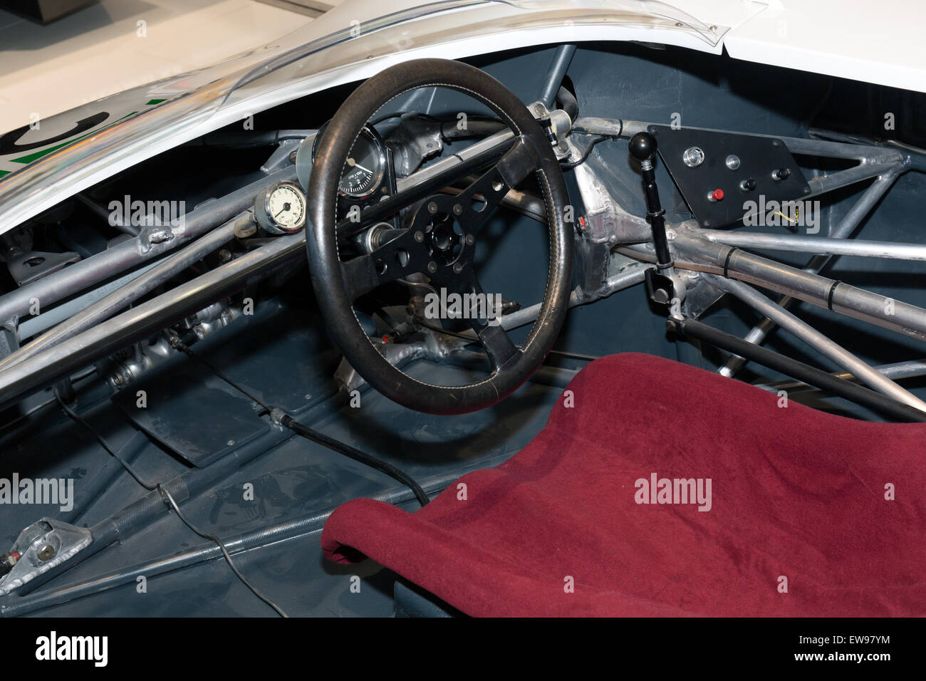 The cockpit of the Porsche 909 Bergspyder, displayed at the Porsche ...