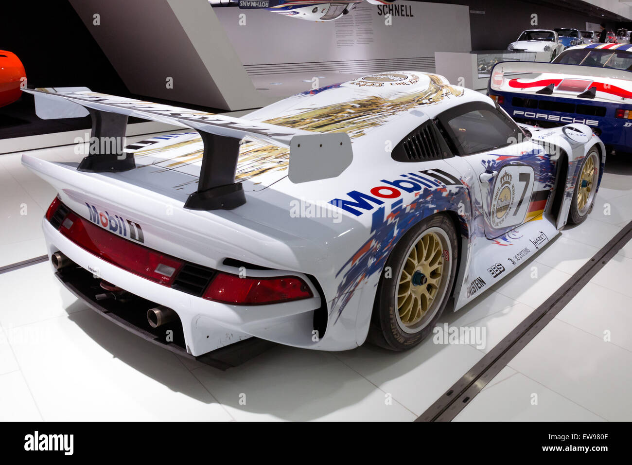 The rear-right view of the Porsche 911 GT1-96, displayed at the Porsche ...