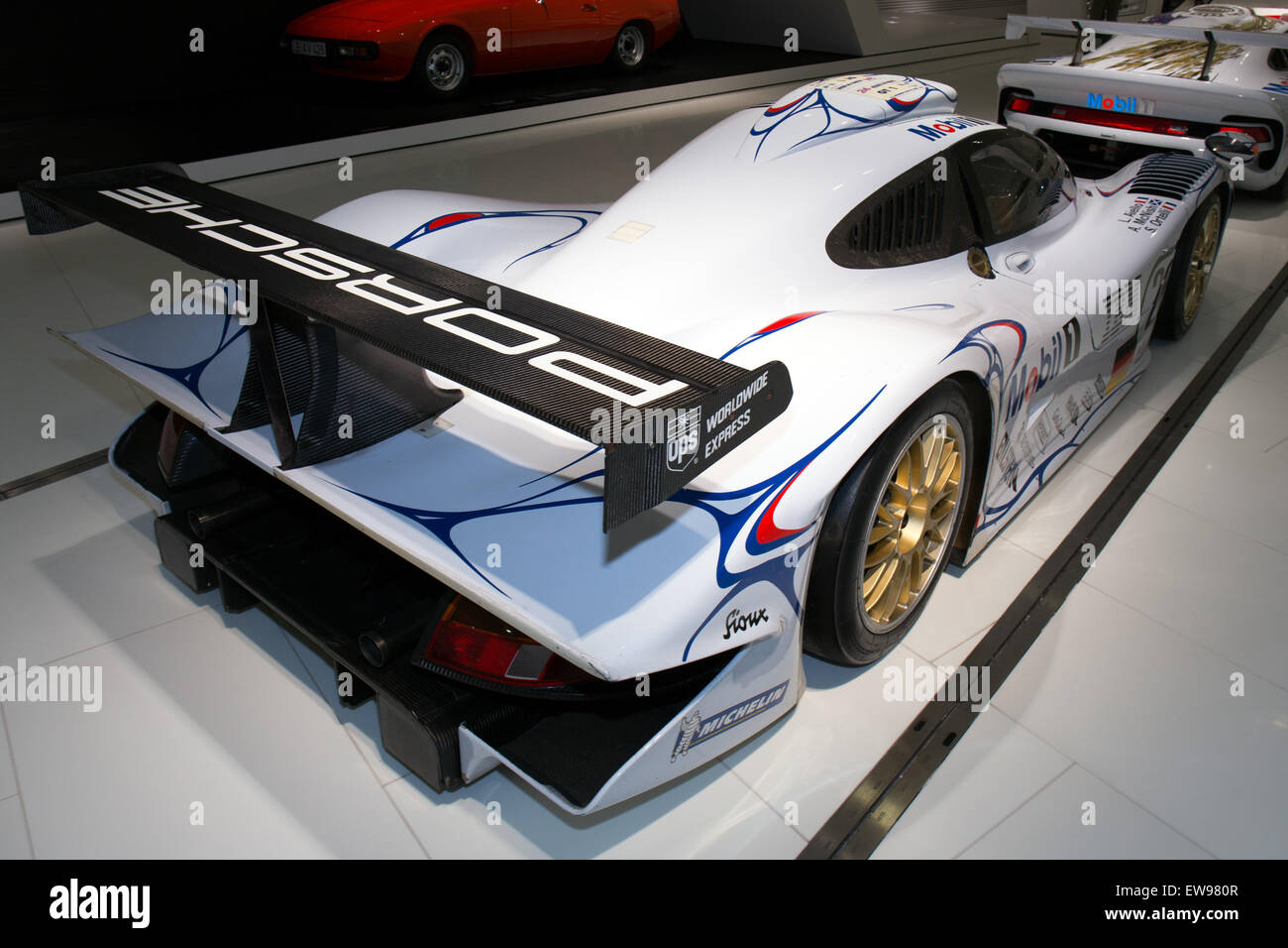 The rear-right view of the Porsche 911 GT1-98, displayed at the Porsche ...