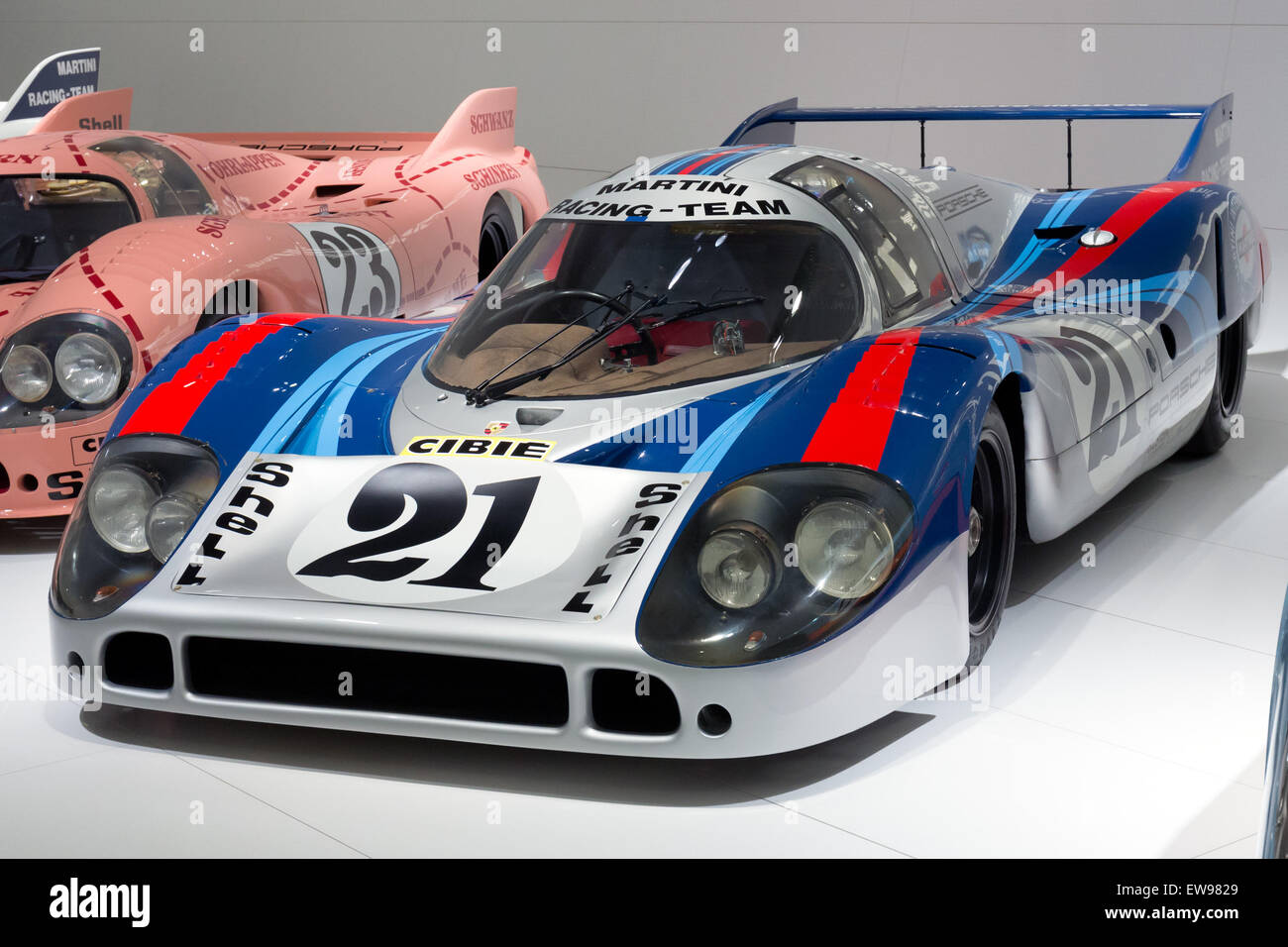 Front-left view of the Porsche 917LH displayed at the Porsche Museum in ...