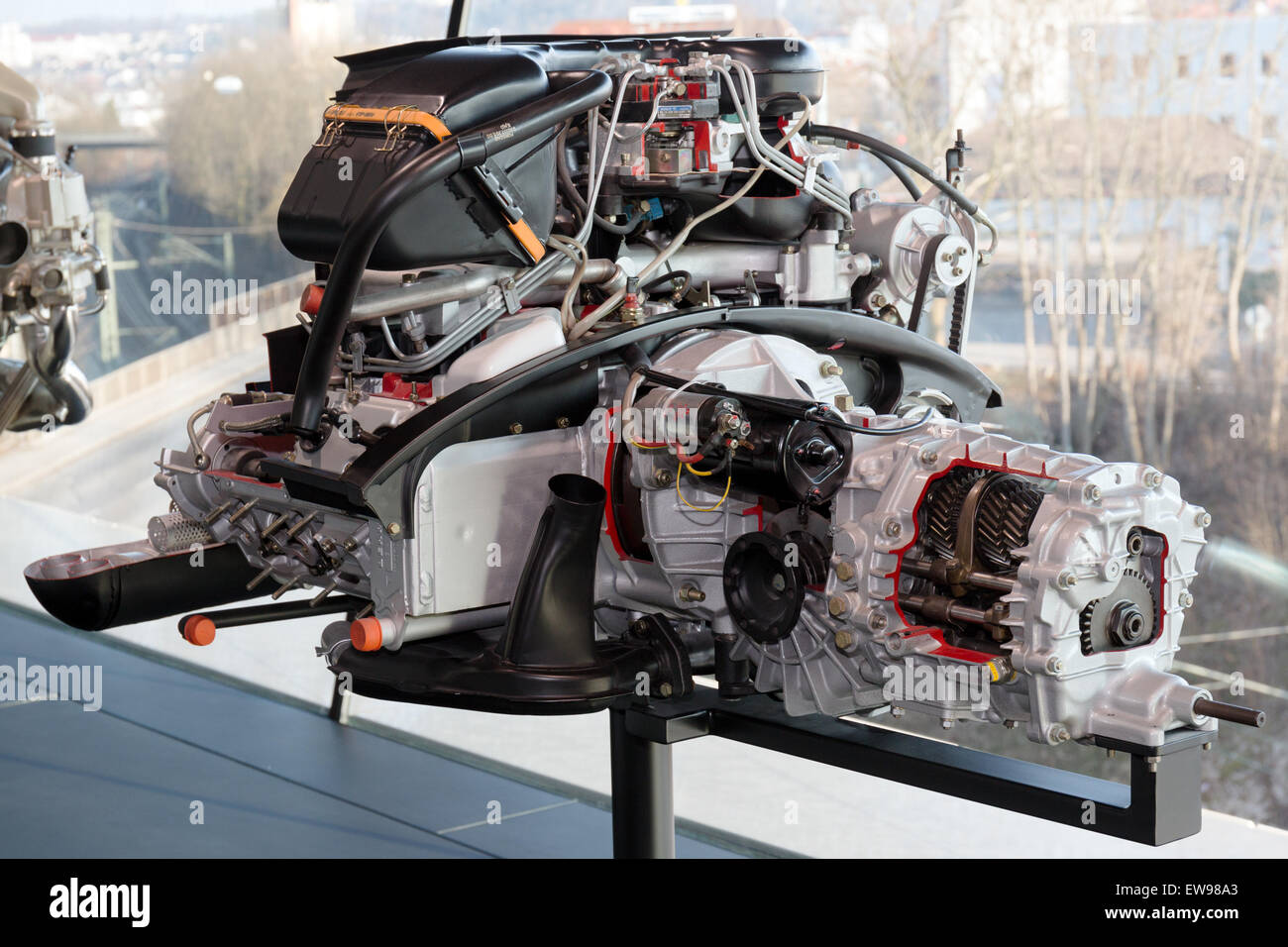 The rear-left view of the Porsche 930-60 engine, displayed at the ...