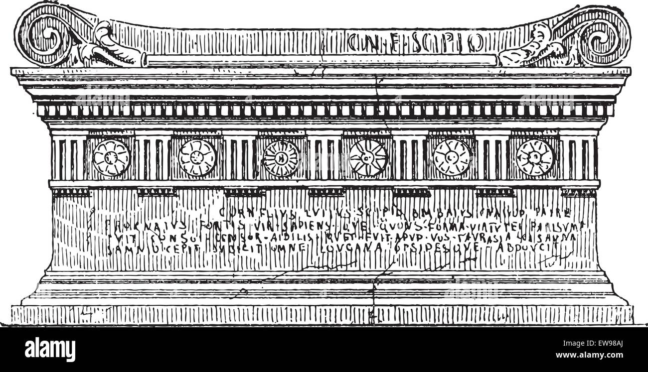 Tomb of Lucius Cornelius Scipio Barbatus, vintage engraved illustration ...